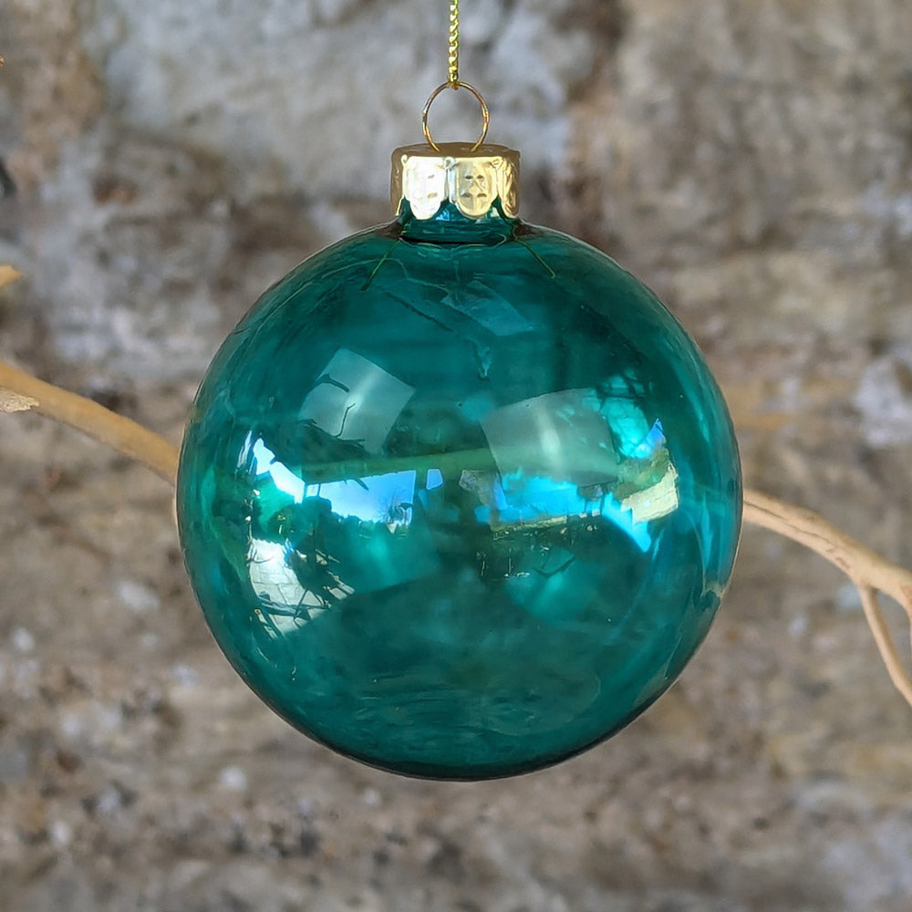 Clear Teal Blue Glass Ball – Stagsden Christmas Trees